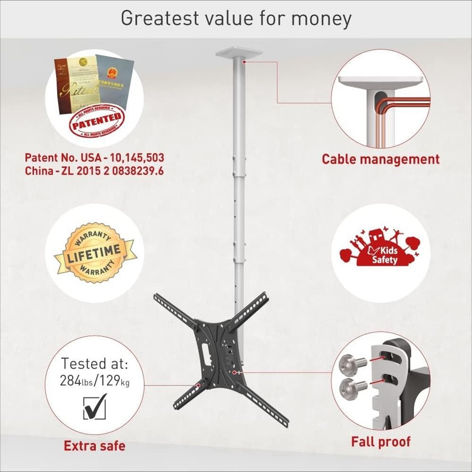 Full Motion Long 13 to 86-Inch TV Ceiling Mount, White | eBay Australia