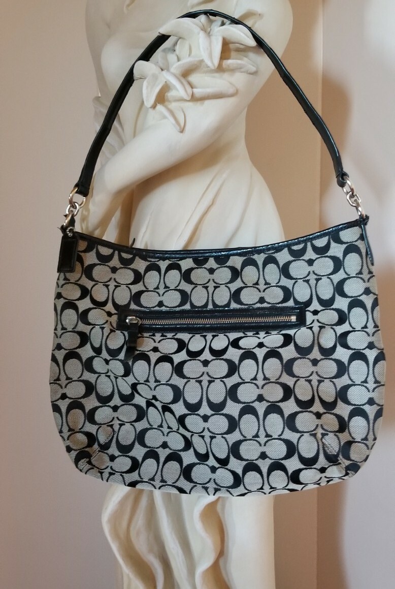 COACH Signature Handbag F29941 Canvas black grey Shoulder Bag | eBay