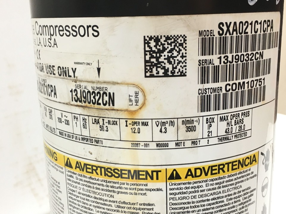 Alliance Scroll Compressor SXA021C1CPA COM10751 208-230V R410A 1 PH ...