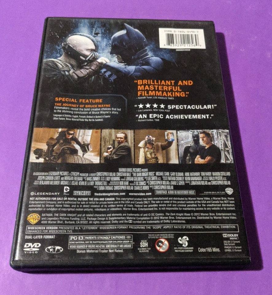 The Dark Knight Rises (DVD, 2012, Widescreen) "Spectacular ...