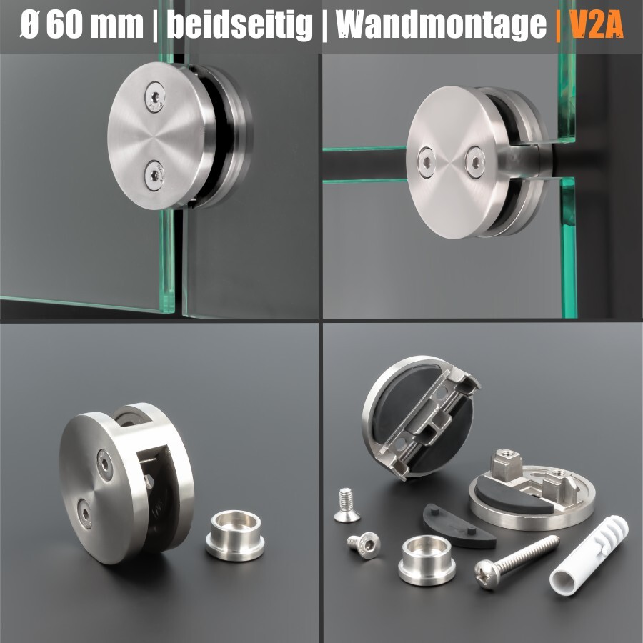 Glashalter Ø60mm rund Edelstahl beidseitig einseitig Geländer drehbar ...