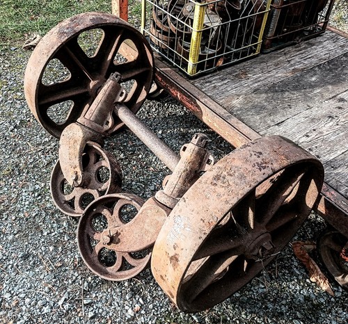 Huge Antique Vintage Cast Iron Factory Industrial Caster Railroad Cart ...