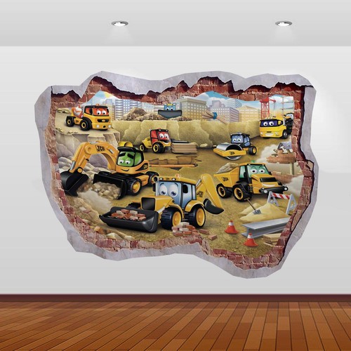 JCB Tractors Diggers Graphic 3D Smashed Stickers Poster Wall Decal ...