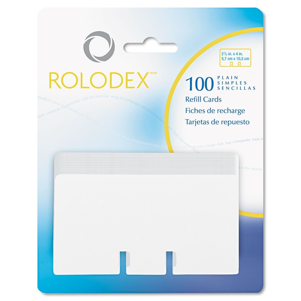 Rolodex White Card Stock Notched Cards 100 Pack For Rotary File Refill ...
