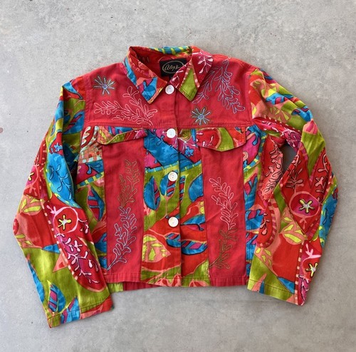 Vintage Alex Kim Jacket Size Medium Red Art Dye Button Crop Top Coat | eBay