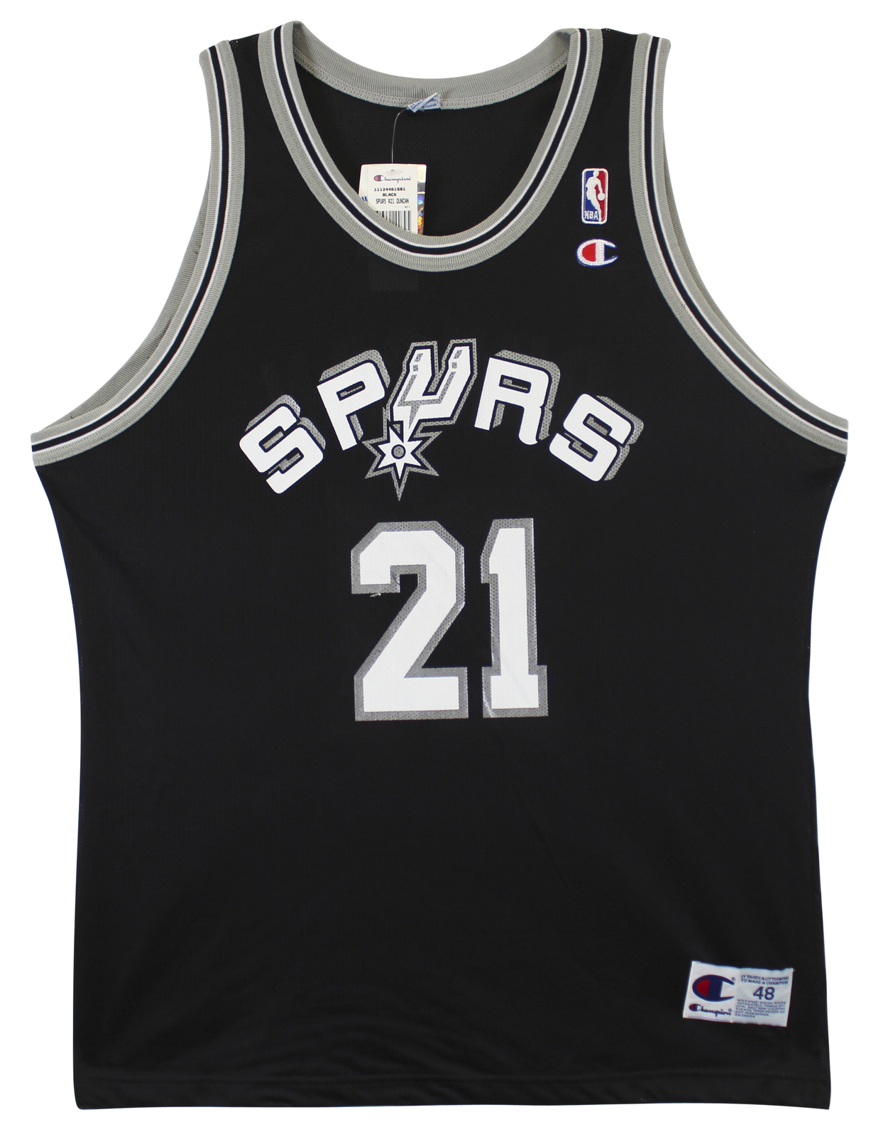 Spurs Tim Duncan Authentic Signed Black Champion Size 48 Jersey BAS # ...