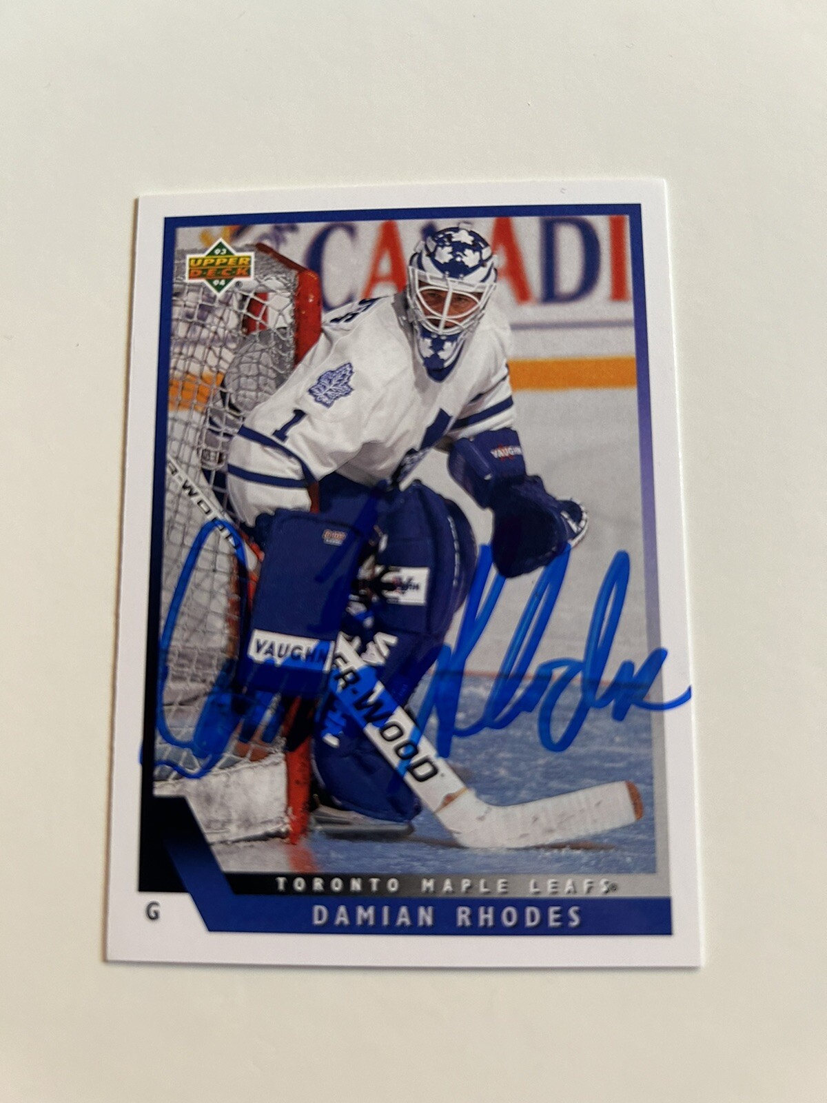 Damian Rhodes Signed 93/94 Upperdeck Toronto Mapleleafs Card # 364 (RC ...