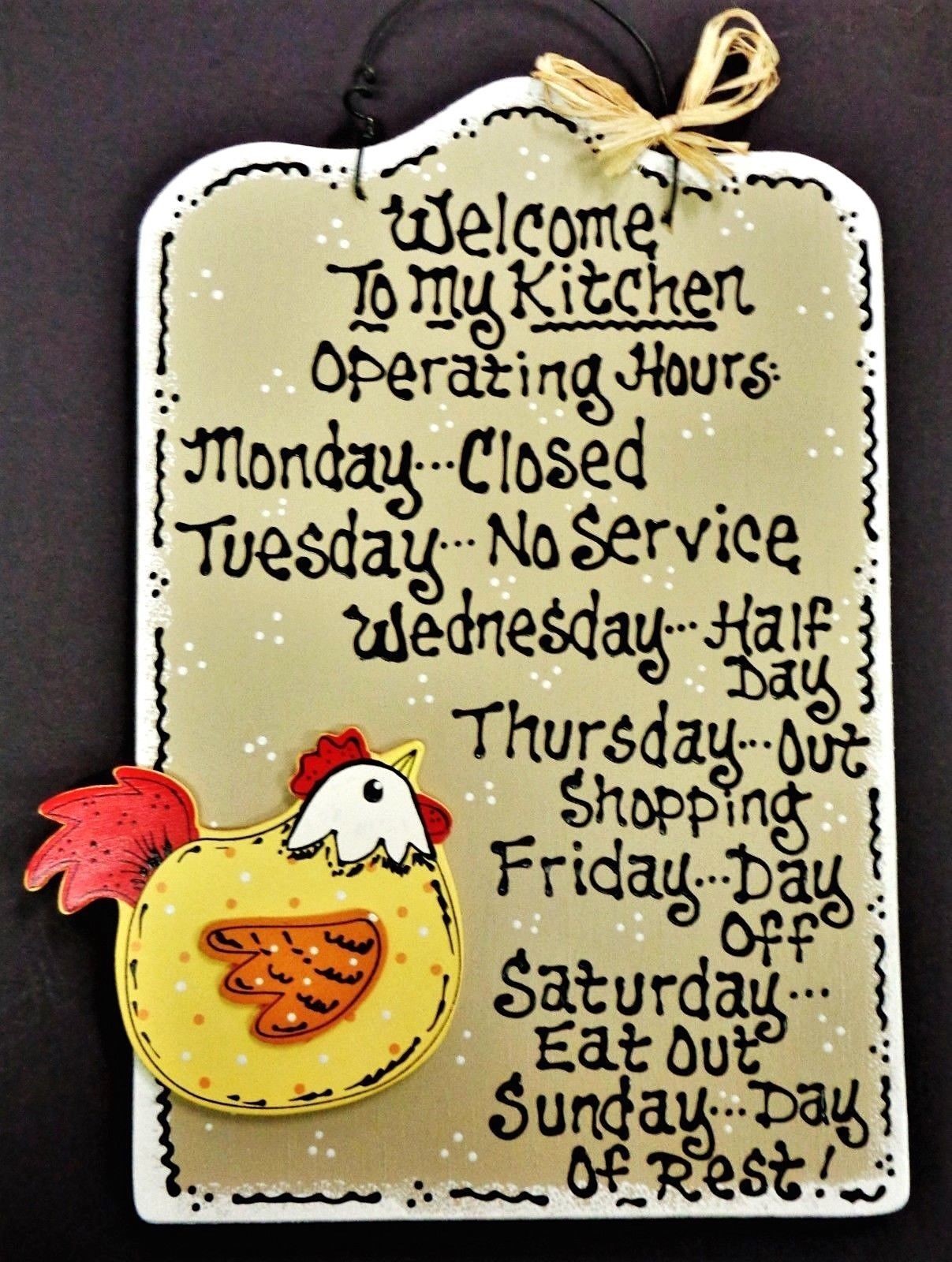 CHICKEN Kitchen Operating Hours SIGN Wall Art PLAQUE Country Rooster ...