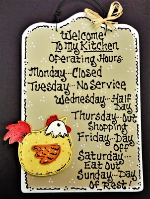 CHICKEN Kitchen Operating Hours SIGN Wall Art PLAQUE Country Rooster ...