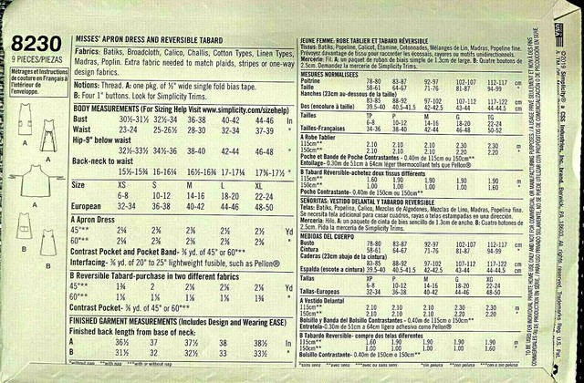 Simplicity 8230 Misses Dottie Angel Apron Dress Tabard Frock Sewing ...