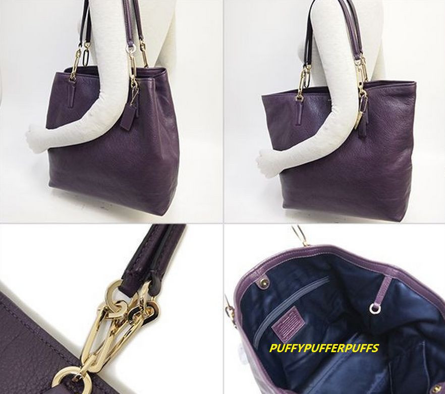 NWT COACH MADISON LEATHER NORTH SOUTH TOTE BLACK VIOLET F26225 | eBay