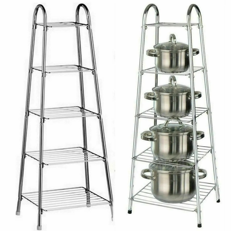 Chrome Pan Stand 5 Tier Kitchen Pot Saucepan Storage Organiser Unit ...