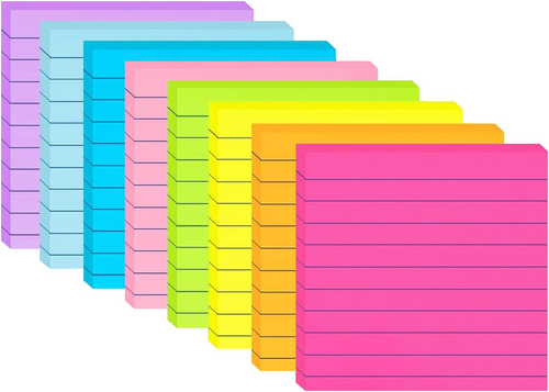 (8 Pads) Lined Sticky Notes 4X4 in Post, 8 Colors Self Sticky Notes Pad ...