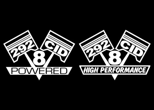 2 V8 292 CID ENGINE HIGH PERFORMANCE POWERED PISTON DECALS Y-BLOCK ...
