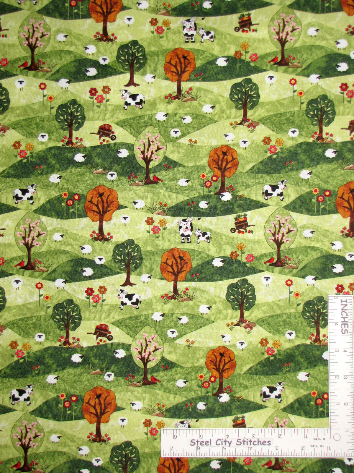 Farm Rolling Hills Cows Trees Cotton Fabric Timeless Treasures C5235 By ...
