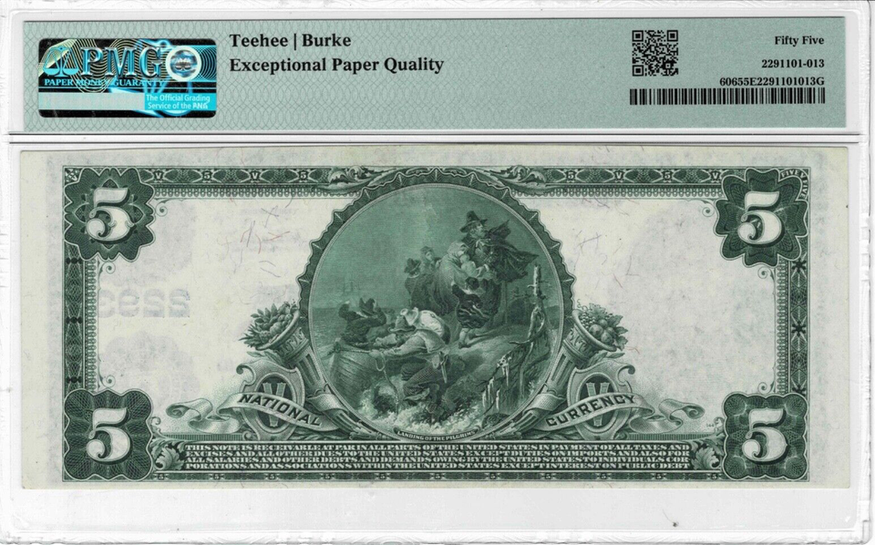 1902 $5 National Bank note 'Plain Back' (Slatington,PA) CH#2293-PMG ...