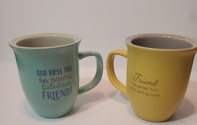 Abby Gift Coffee Mug Set of 2 Friendship Ceramic with Writing on Lip of ...
