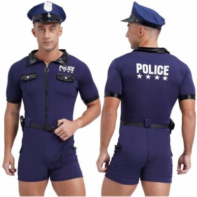 Mens Policeman Fancy Dress Outfits Police Cop Front Zipper Costume ...