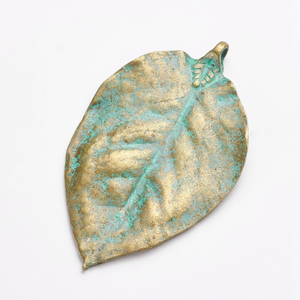 77x46mm Antique Bronze & Green Patina Leaf Pendant 1pcs | eBay