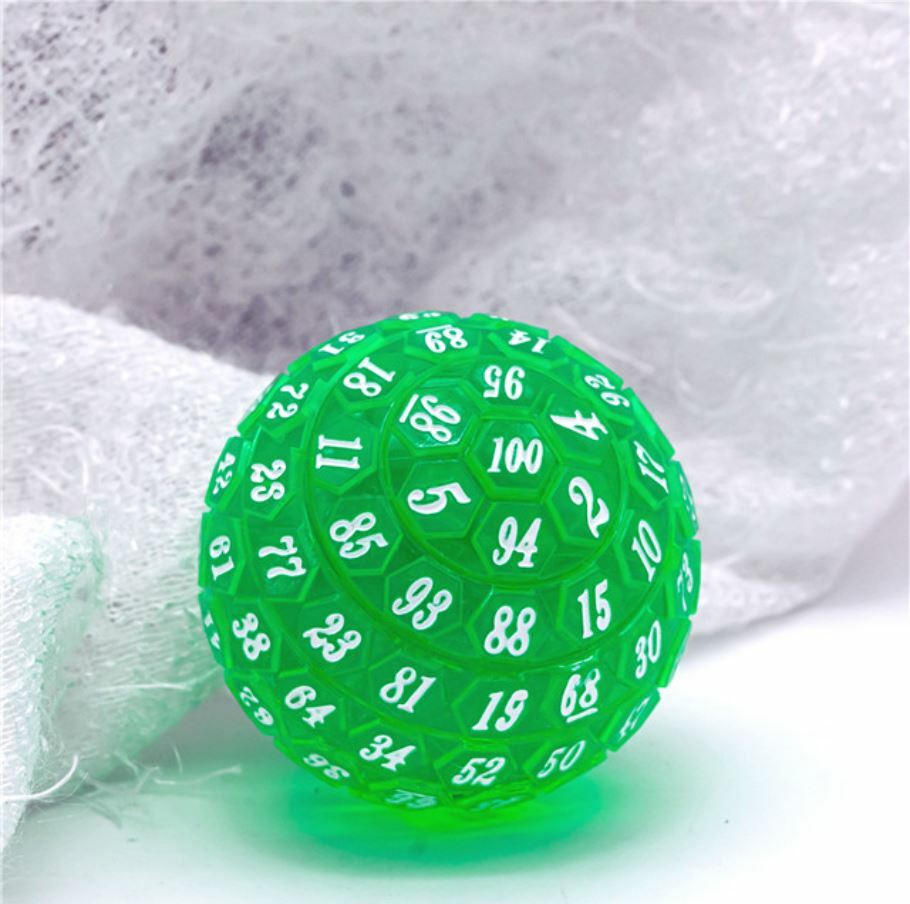 d100 Green and White 100 Sided Die, D100 Game Dice, 100 Sides DnD RPG ...