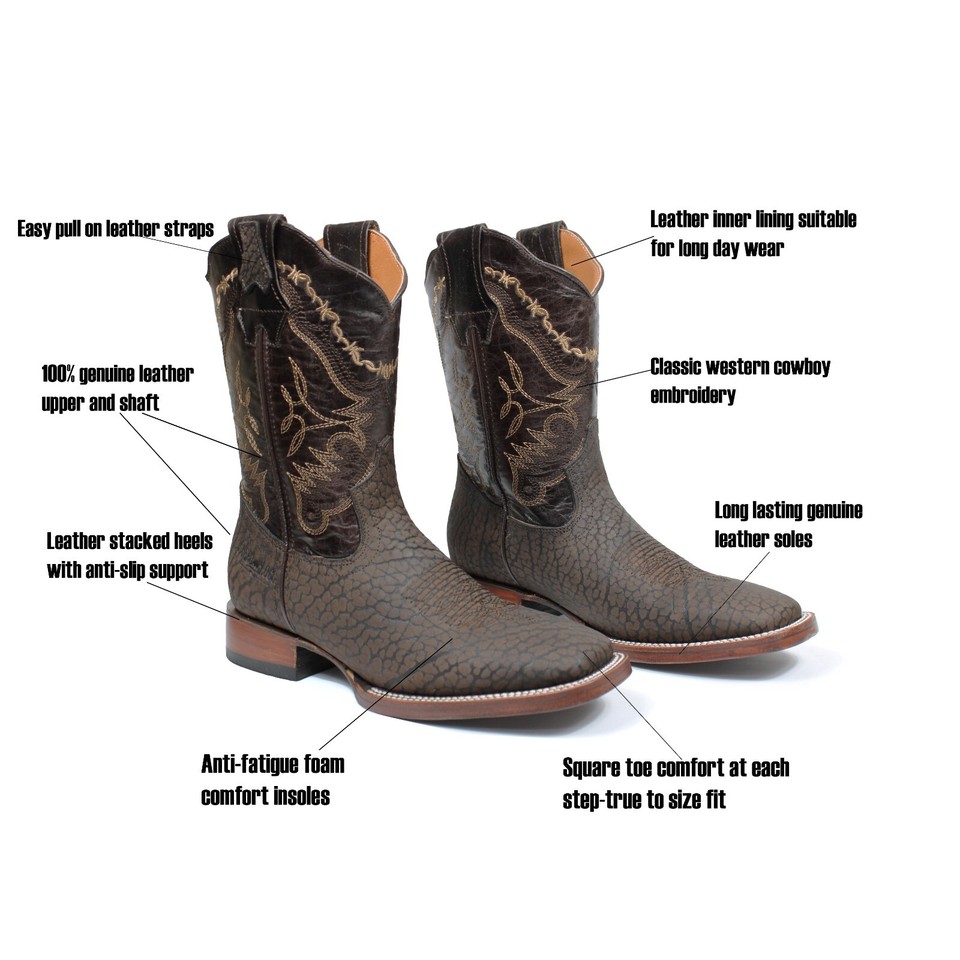 Men's Genuine Bull Neck Western Cowboy Boots Square Toe Botas Vaqueras ...