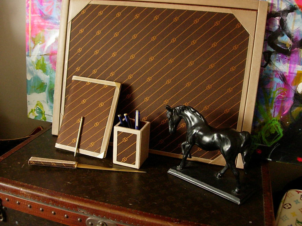 RARE Vintage GUCCI DESK SET Blotter Pad Pencil Cup No… - Gem