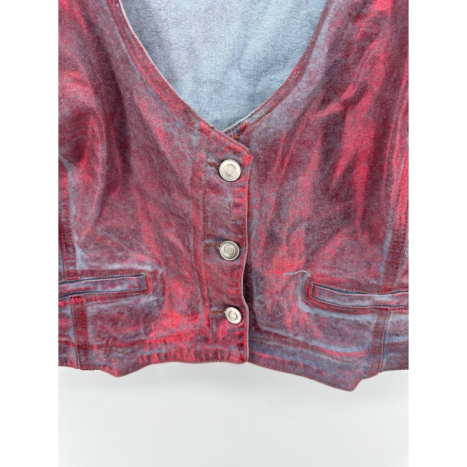 Fashion Nova Metallic Red Denim Vest Plus Size 3X Cropped Button Front ...