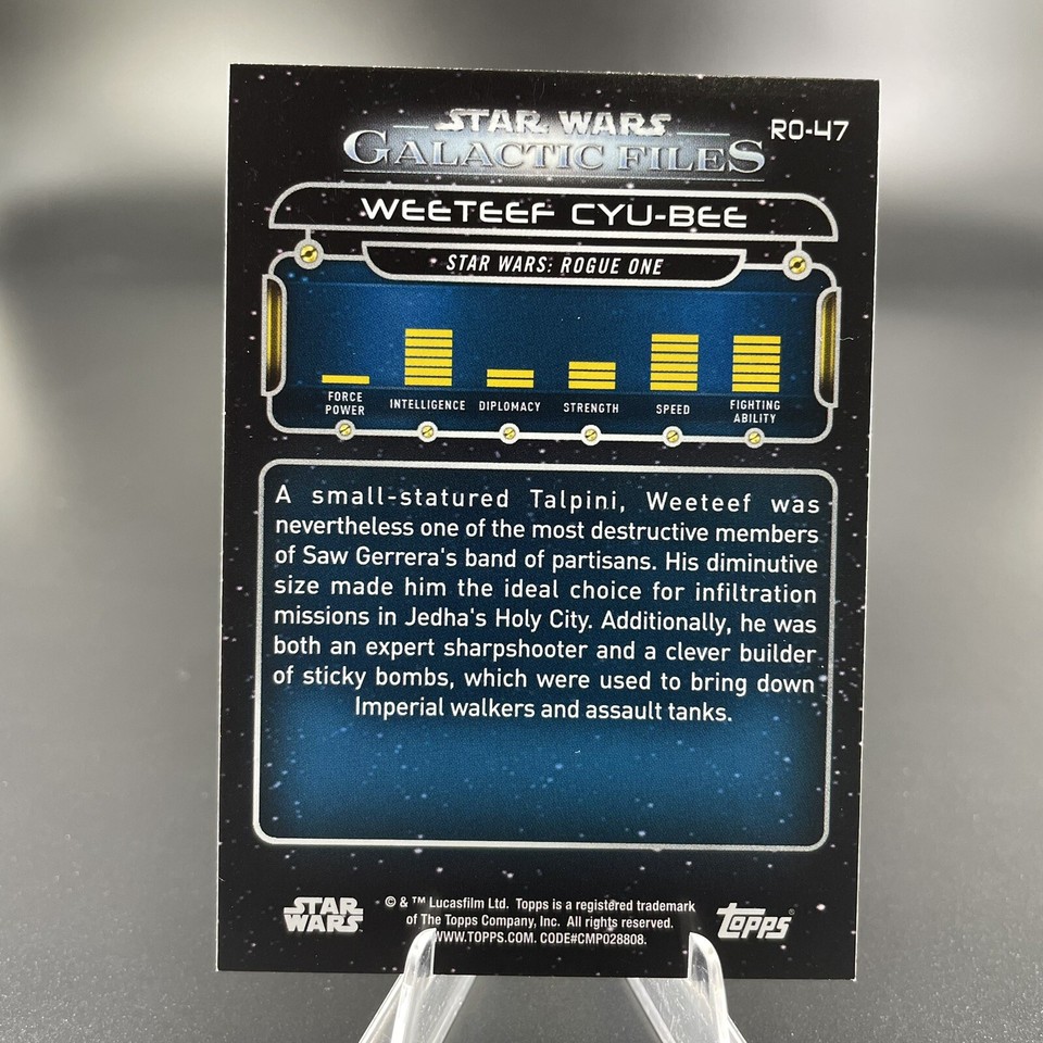 Star Wars Topps 2017 Galactic Files Rogue One Card Weeteef Cyu-Bee #RO ...