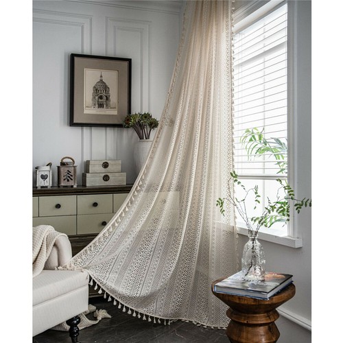 Hollow Out Tassel Curtain Living Room Bedroom Window Curtain Drape Boho ...