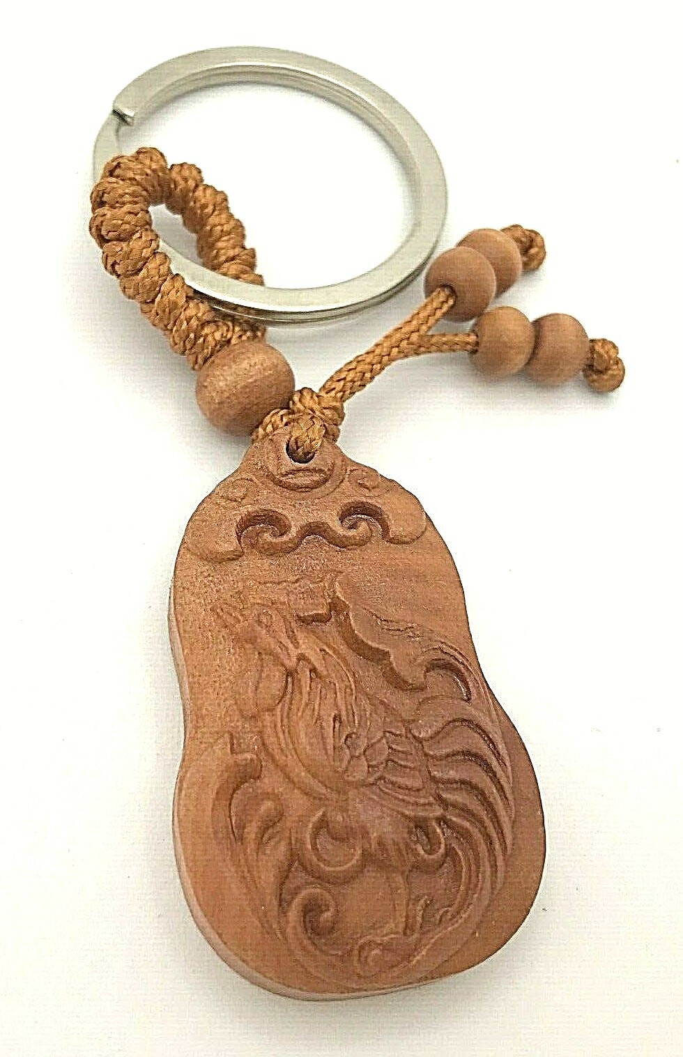 HANDWORK ROOSTER PEACH WOOD CARVING, LUCKY CAR/BAG KEY CHAIN, KEY RING ...