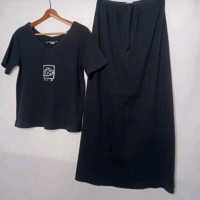 Fresh Produce Outfit S/M Skirt Shirt Black Ribbed Knit Seashell Beach ...