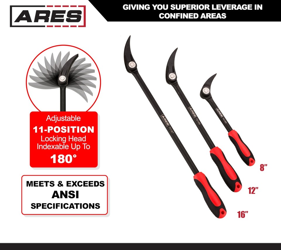 70184-3-Piece Indexable Pry Bar Set - 11-Position Adjustable Angle Pry ...