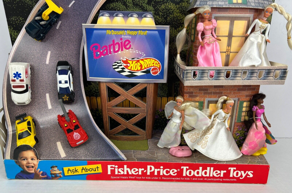 Vintage 1997 McDonalds Barbie Princess & Hot Wheels Happy Meal Display ...