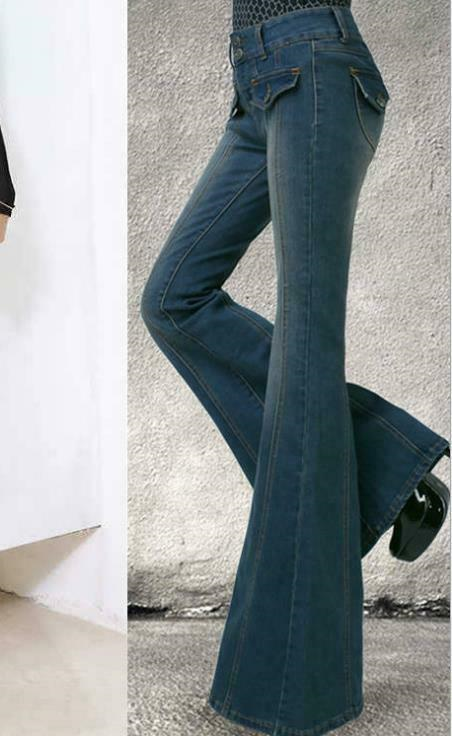 Women Stylish Denim Slim Fit Low Waist Bell-bottom Jeans Pants Casual ...