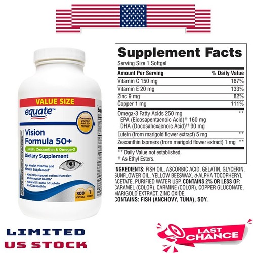 Vision Formula 50+ Soft Gels Dietary Supplement Value Size, 300 Count ...