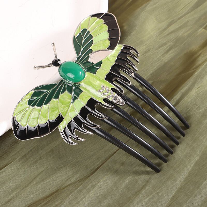 Butterfly Hair Comb Vintage 1950s Blue Rhinestone Enameled Butterfly