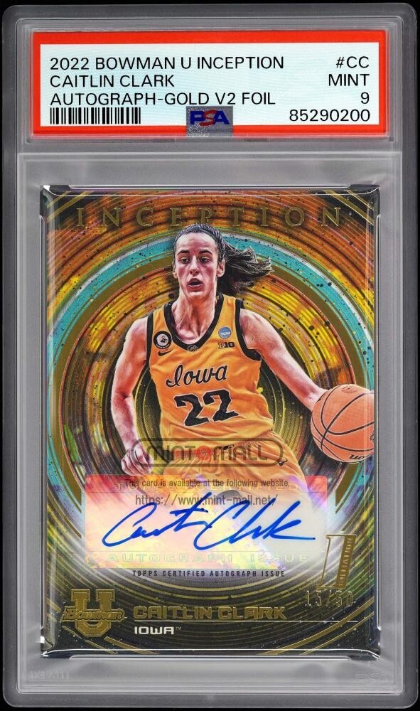 2022-23 Bowman Inception University #BIACC Caitlin Clark Auto /50 Gold ...