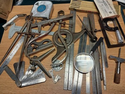 lot of rulers, micrometers, calipers, dividers & more. Starrett & other ...
