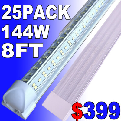 25 Pack T8 8FT LED Tube Light Bulbs 144W 6500K 8 Foot LED Shop Light ...