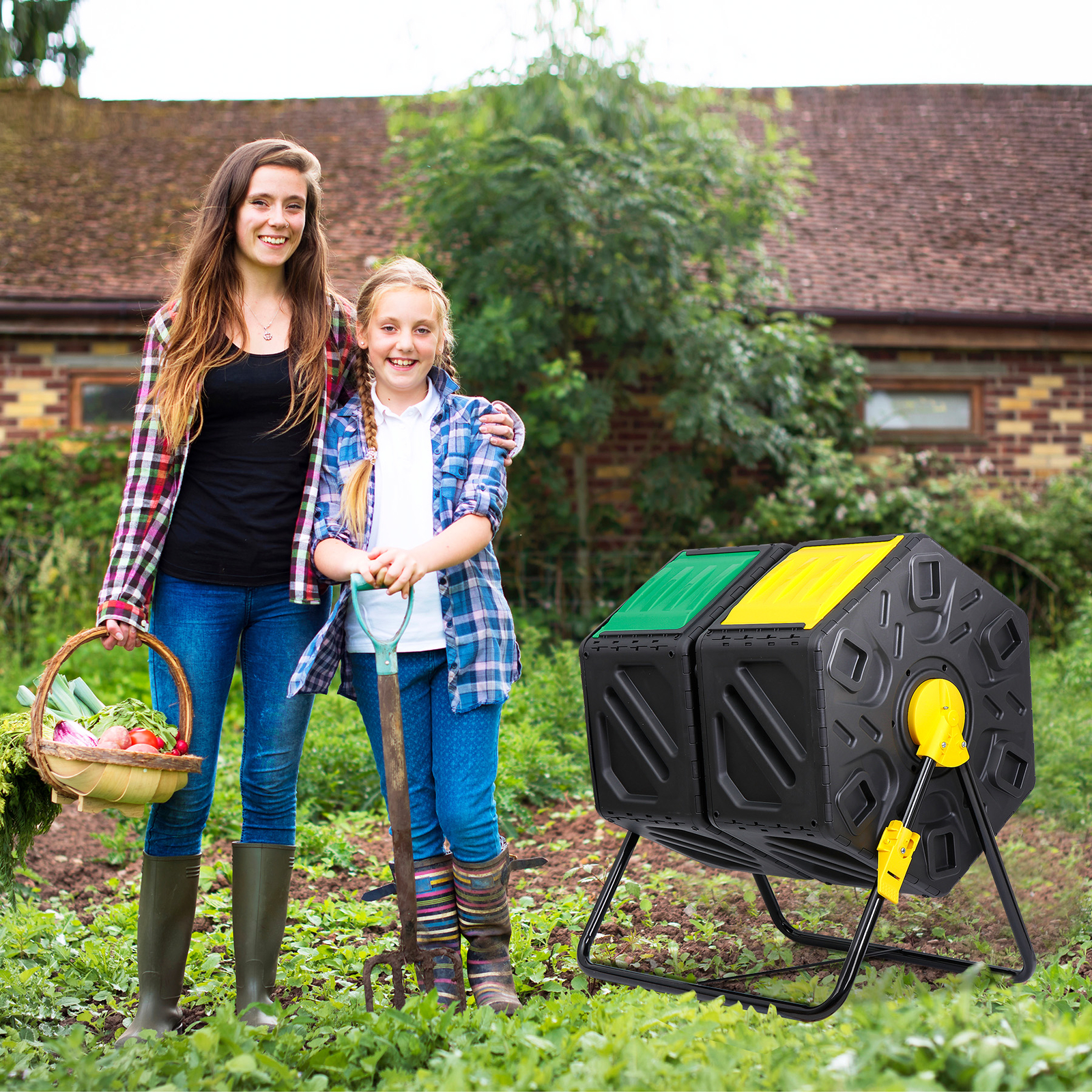 37 Gal Garden Compost Tumbler Easy-Turn Fast-working System Dual ...