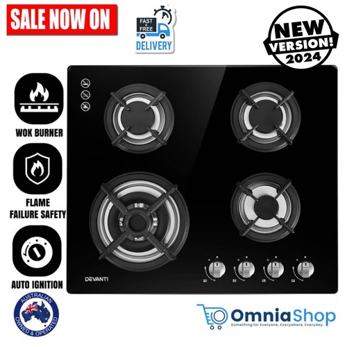 Devanti Gas Cooktop 60cm 4 Burner Glass Cook Top Cooker Stove Hob NG ...