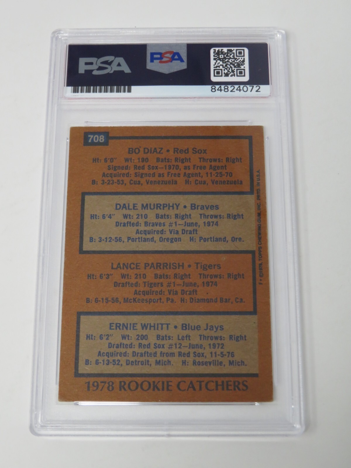 Dale Murphy BRAVES Signed Autograph 1978 Topps RC Rookie Card 708 PSA ...