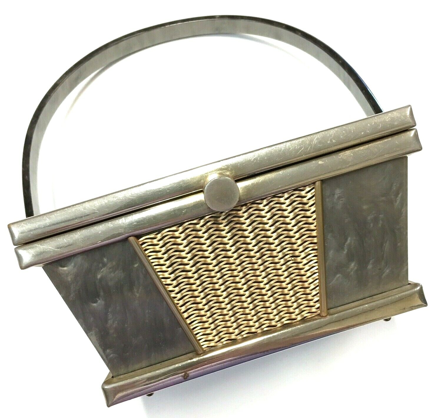 Tyrolean NY Vintage Basket Box Purse Lucite Mother of Pearl Brass ...