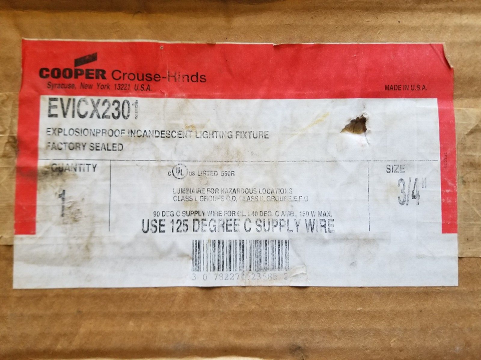 (1x)Cooper Crouse-Hinds EVICX2301 Explosion Proof Incan. Lighting ...