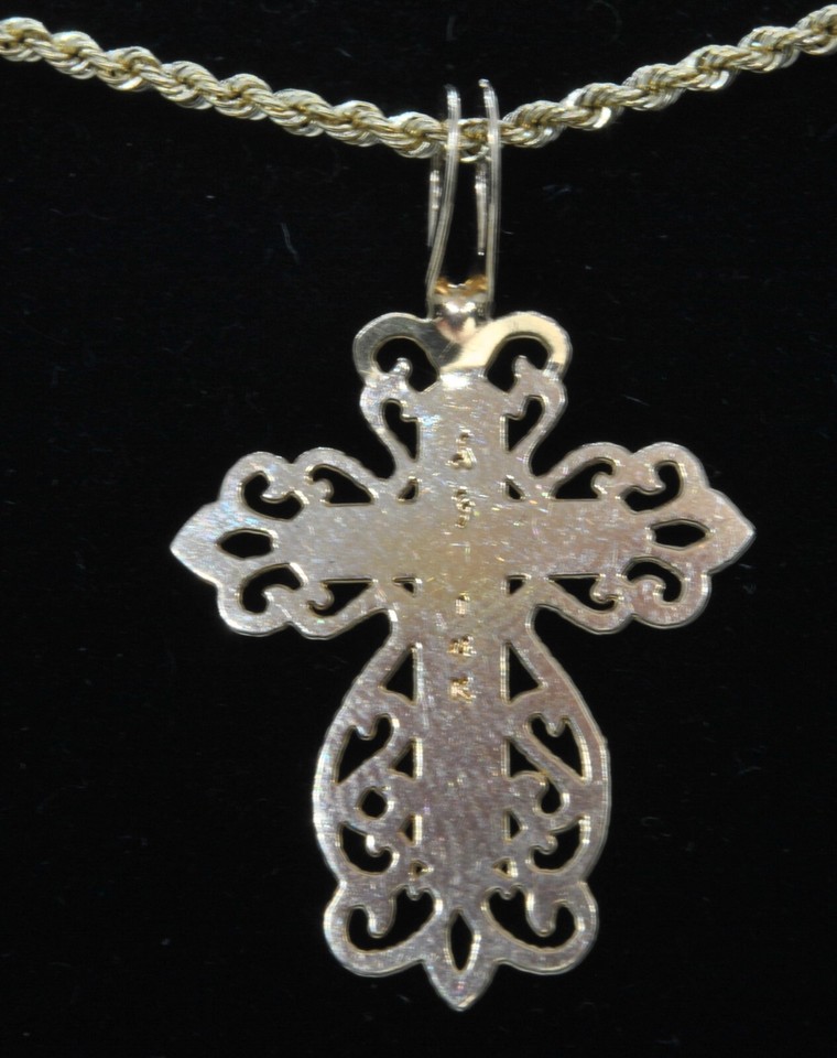 14k Yellow Gold Filigree Cross Pendant ONLY Charm Estate Lord God ...