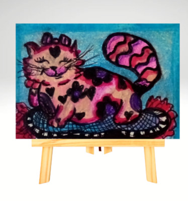 ACEO Print of Painting Cat Sassy Pink Happy Kitty Artwork Animal Art ...