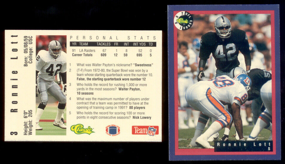 1992 Classic NFL Game RONNIE LOTT Oakland Raiders Card | eBay