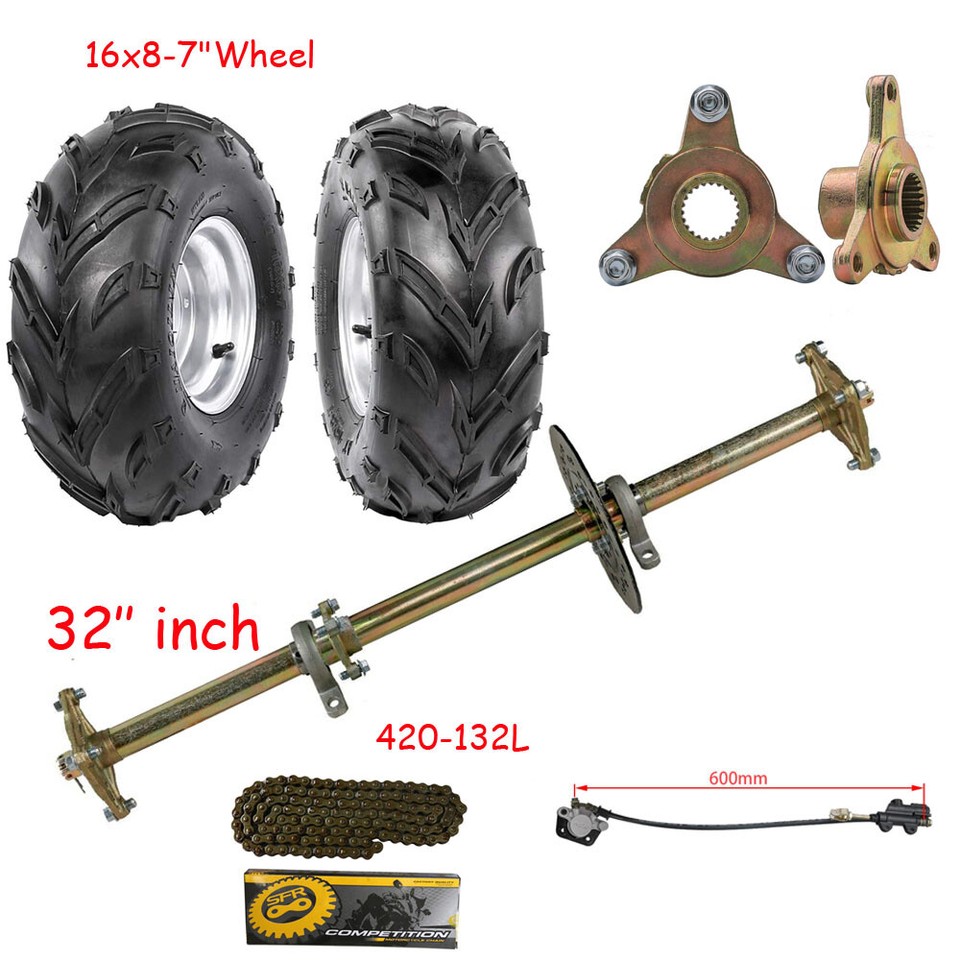 32" Go Kart Live Rear Axle Kit Wheels Hub Brake Disc Rotor Sprocket ATV ...