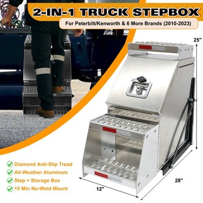 Aluminum Side Storage Saddle Step Tool Box For Semi Truck 12" x 28"x25 ...