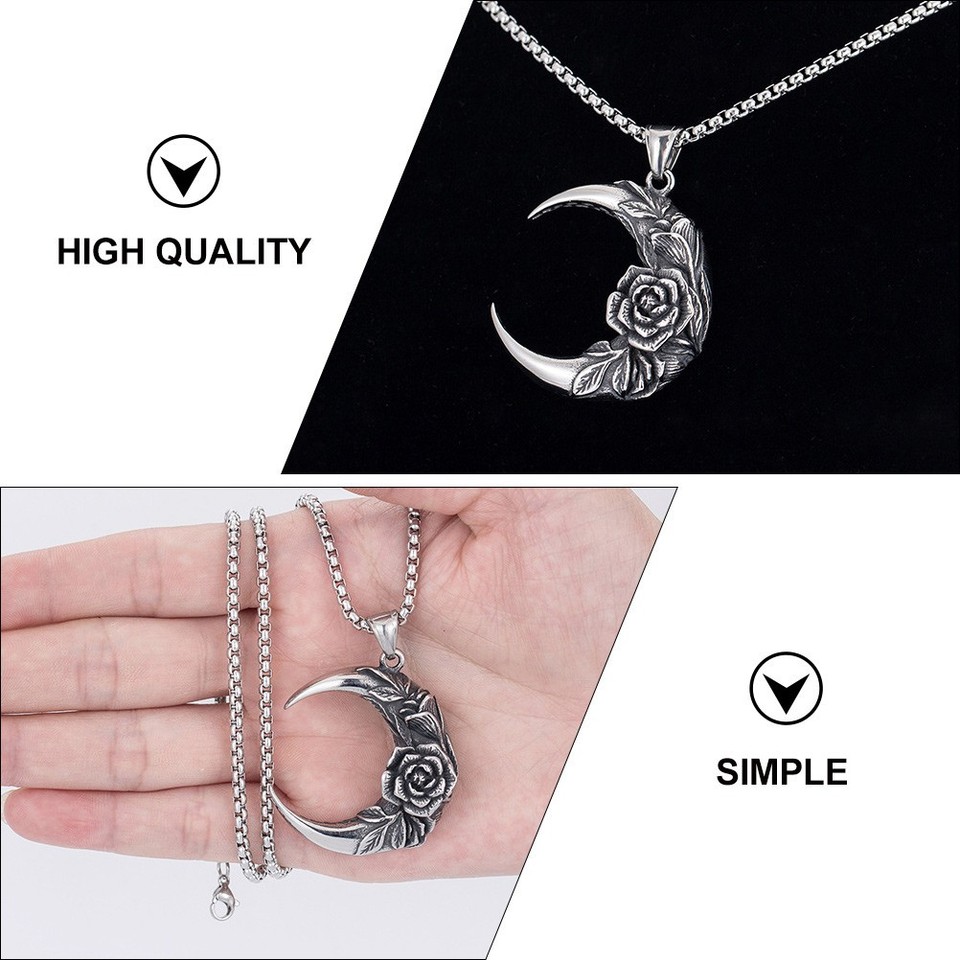 Men Chic Necklace Unique Moon Modeling Pendant Stainless Steel | eBay ...
